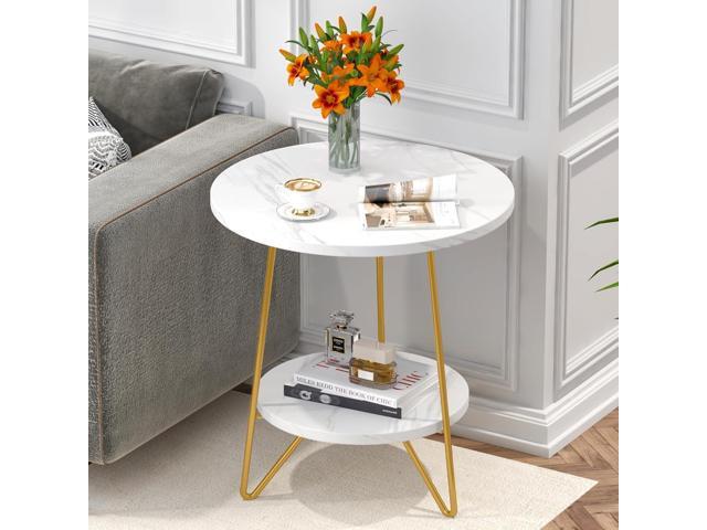 Click here for Tribesigns Faux Marble End Table  2 Tier Round Sid... prices