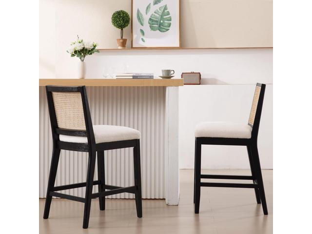 Click here for 26.5 Rattan Bar Stools Set of 2 Modern Sherpa Fabr... prices