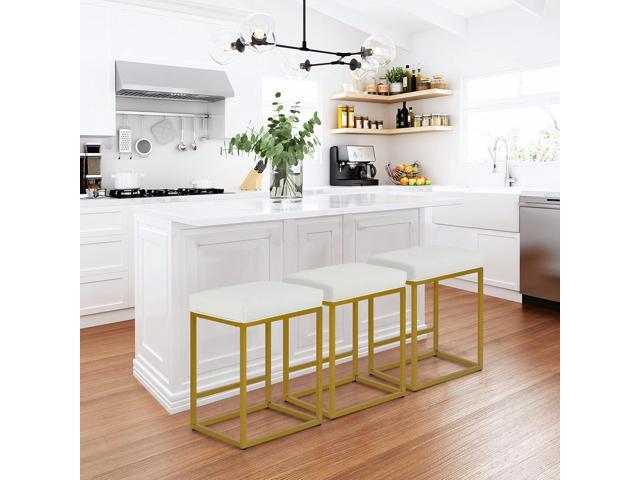 Click here for PHI VILLA Bar Stools Set of 3 - Thick Cushion Meta... prices