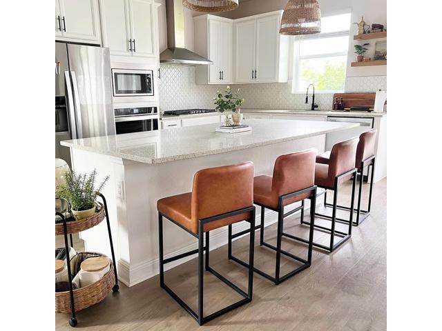 Click here for PHI VILLA Brown Leather Bar Stools Set of 4  24 in... prices