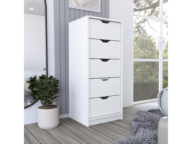Click here for Dresser Kamran  Five Drawer Narrows -White prices
