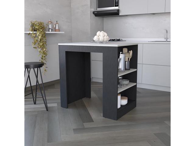 Click here for Kitchen Island with Three Side Shelves Doyle  Blac... prices