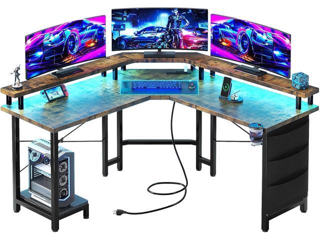 Click here for Flrrtenv L Shaped Gaming Desk with LED Lights & Po... prices