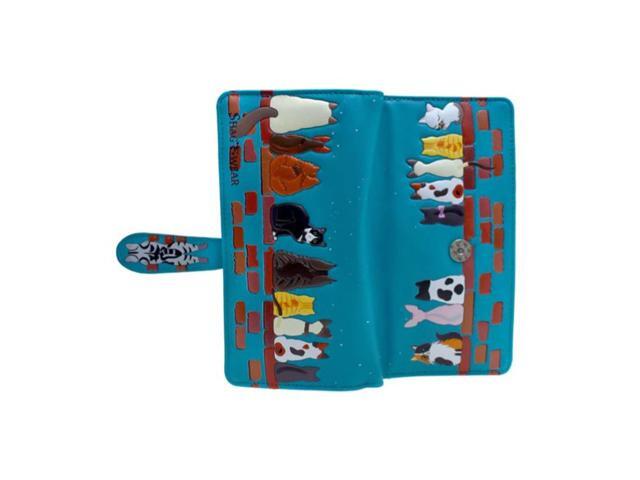 Click here for Shagwear Cats In A Row Large Teal Zipper Wallet prices