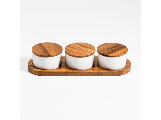 Click here for Kalmar Home Ceramic Condiment Set on Acacia Wood B... prices