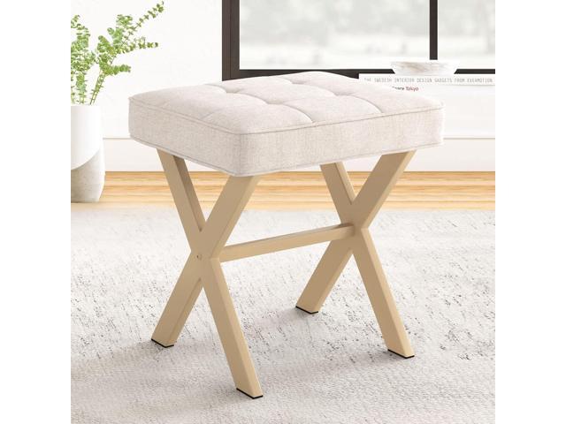 Click here for LUE BONA Square Linen Makeup Stool  Metal X Legs... prices