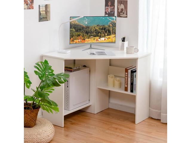 Click here for Tangkula White Corner Desk - 90 Degrees Triangle f... prices