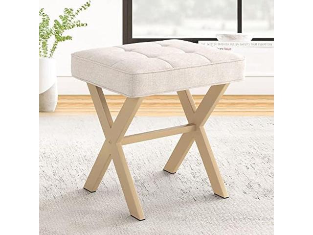Click here for LUE BONA Square Linen Makeup Stool  Metal X Legs... prices