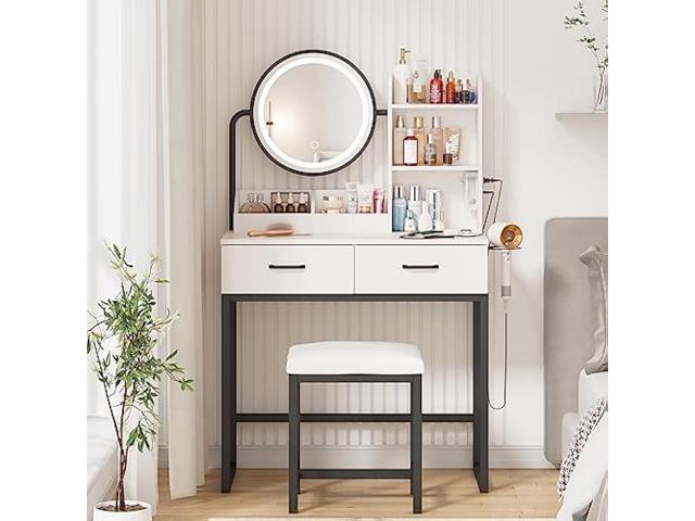 Click here for Vabches Makeup Vanity with Round Mirror and Lights... prices