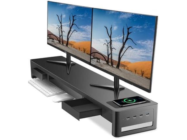 Click here for meatanty Dual Monitor Stand Riser with 2 Drawers 4... prices