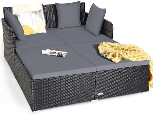 Click here for HAPPYGRILL Outdoor Rattan Daybed Patio Loveseat So... prices