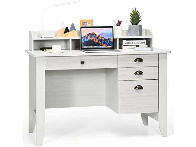 Click here for Tangkula White Desk with 4 Storage Drawers & Hutch... prices