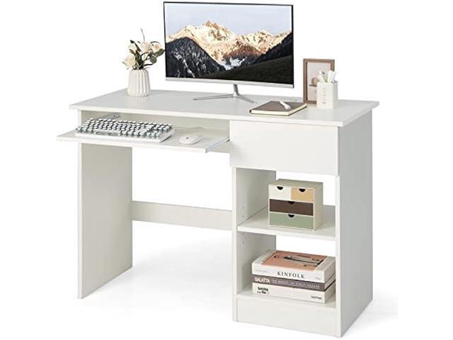 Click here for Tangkula White Desk with Drawer  Wooden Computer D... prices