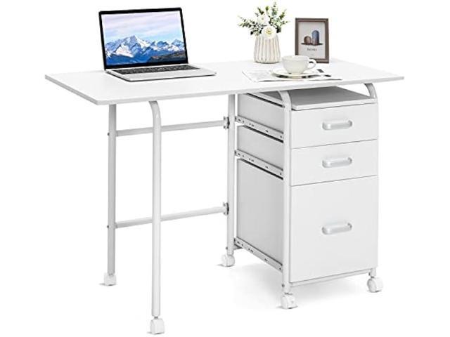 Click here for Tangkula White Folding Desk with 3 Drawers  Mobile... prices