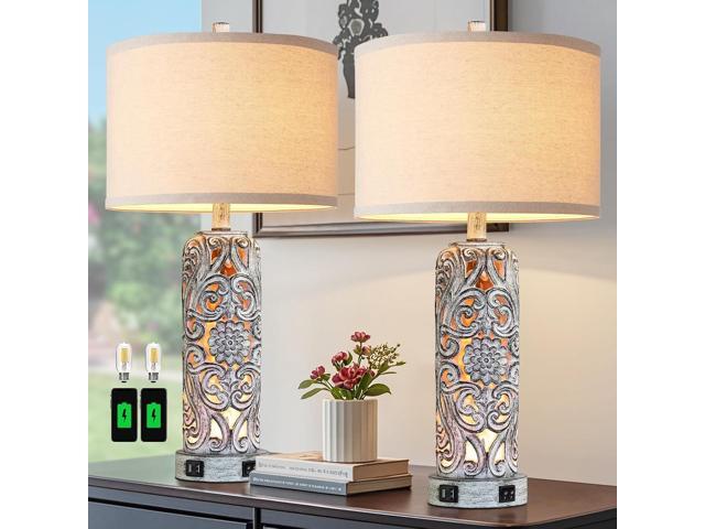 Click here for 25 Set of 2 Farmhouse Table Lamps with 2 USB Ports... prices