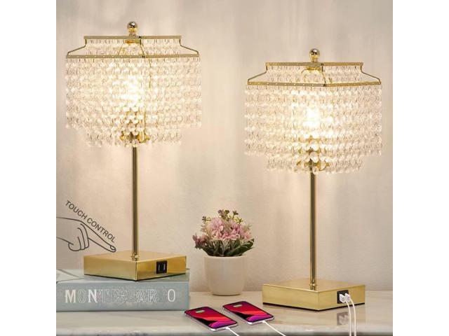 Click here for Luvkczc Set of 2 USB Bedside Crystal Table Lamp Go... prices