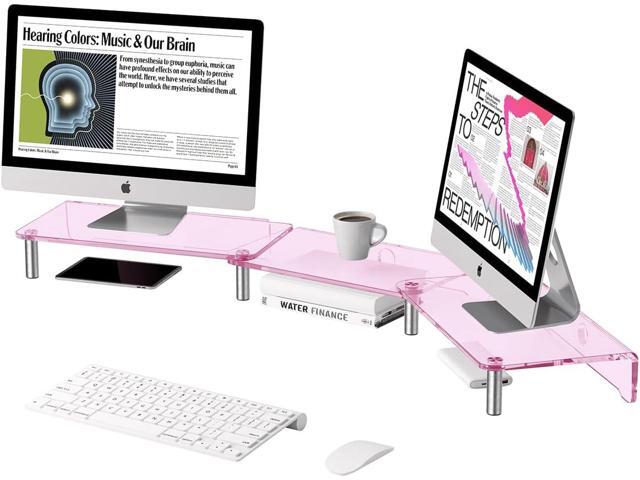 Click here for dual monitor stand riser  3-layer pink acrylic mon... prices