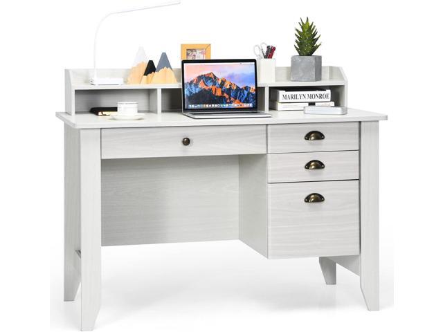 Click here for Tangkula White Desk with 4 Storage Drawers & Hutch... prices