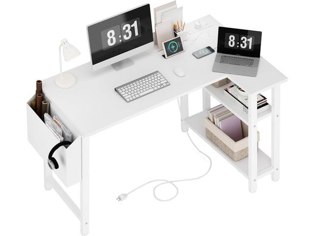 Click here for White L Shaped Computer Desk with Power Outlet She... prices