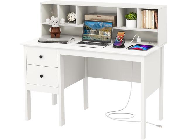 Click here for Tangkula White Desk with Drawers & Hutch  Modern H... prices