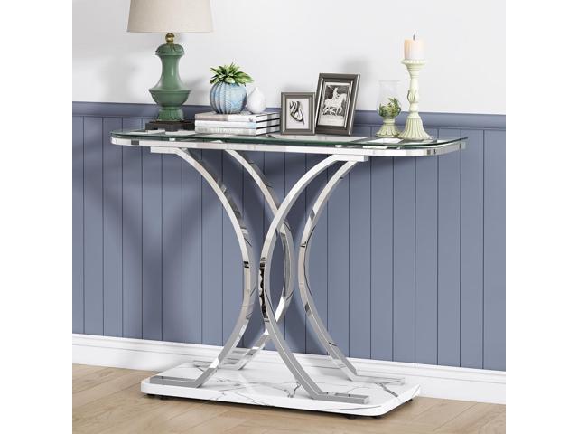Click here for O & K FURNITURE Silver Glass Console Tables for En... prices