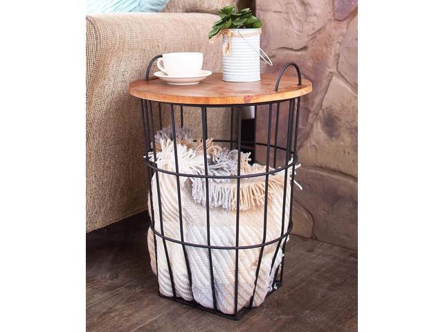 Click here for Wood Top Storage Basket Side Table 17 Dia. x 22-1/... prices
