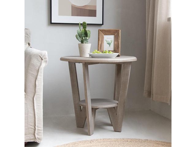 Click here for LONYKE Round Farmhouse End Table with Storage Shel... prices