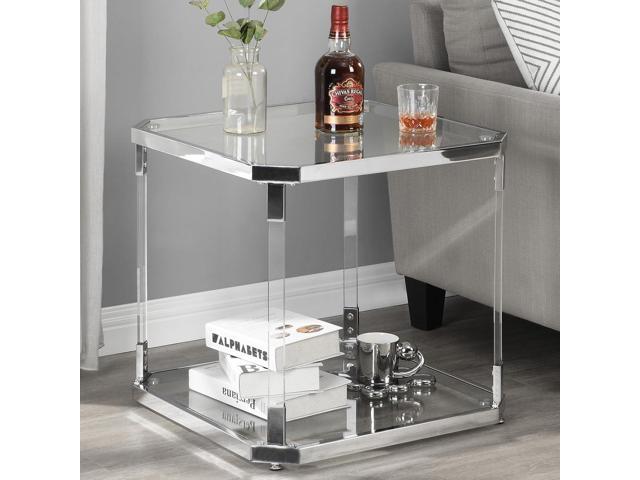 Click here for Glass Top Side Table - Silver Square Glass Top End... prices