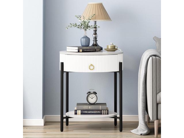Click here for OIOG Round End Table with Drawer  Modern 2 Tier Ni... prices
