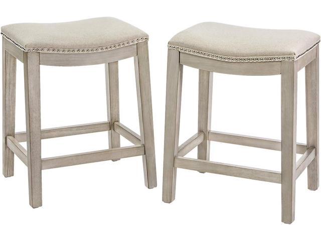 Click here for Barton Set of 2 Bar Stools Beige 24 Saddle Backles... prices