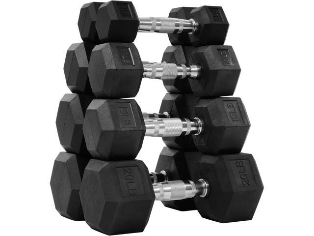 Click here for Fitvids Rubber Encased Hex Dumbbell Set Contoured... prices