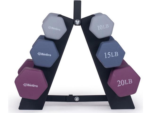 Click here for Dumbbell Set with Rack - Neoprene Coated Weights -... prices