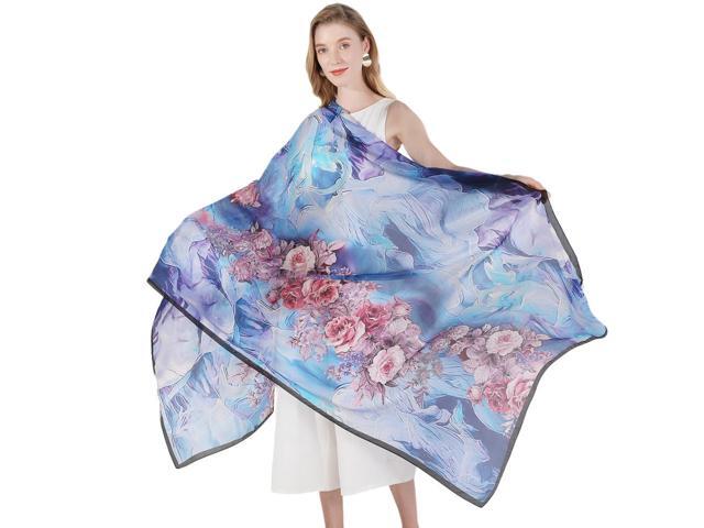 Click here for Anyyou 100 Mulberry Silk Light Blue Long Scarf Bla... prices