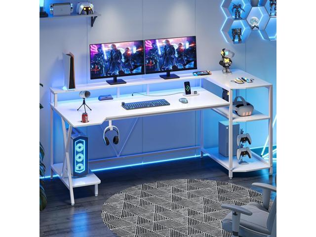 Click here for SEDETA White Gaming Desk 70.8 with LED Lights and... prices