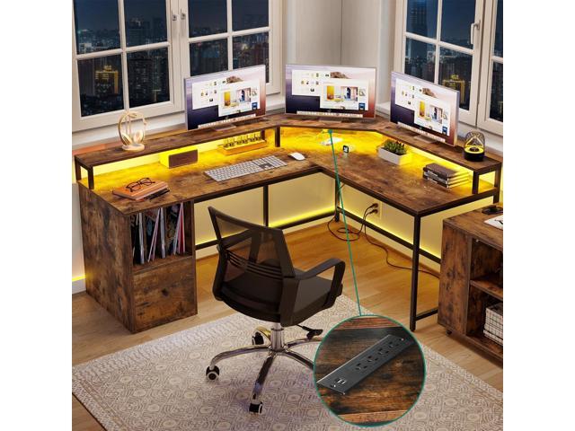 Click here for L Shaped Desk with Power Outlets & LED Lights  67... prices