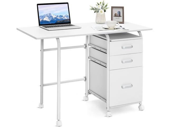 Click here for Tangkula White Folding Desk with 3 Drawers  Mobile... prices