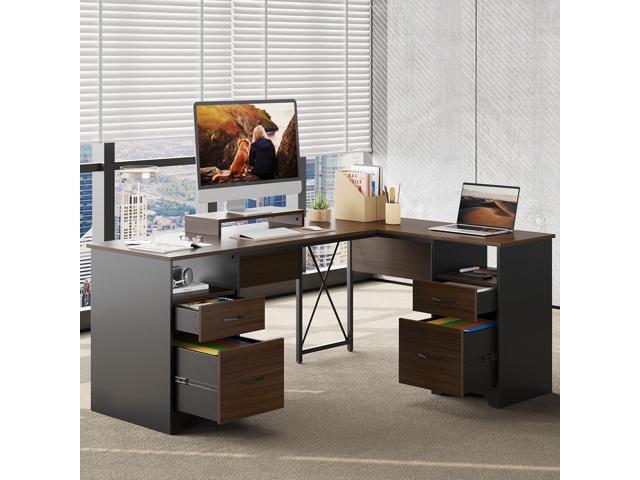 Click here for Bestier 63 L Shaped Desk with 2 File Drawers & Mon... prices