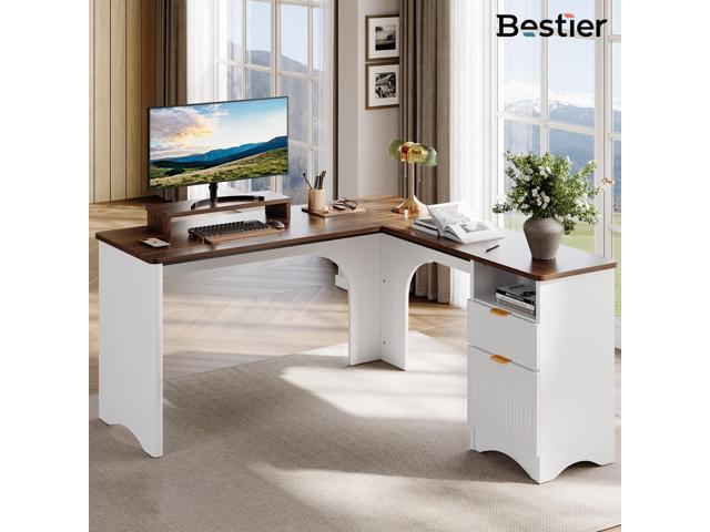 Click here for Bestier L Shaped Desk with File Drawer  55.7 x 55... prices