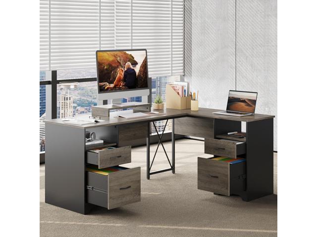 Click here for Bestier 63 L Shaped Desk with 2 File Drawers & Mon... prices