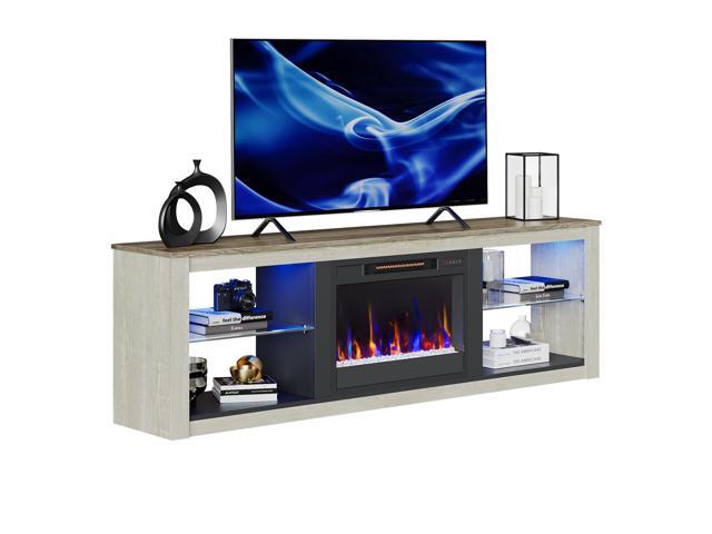 Click here for Bestier Fireplace Tv Stand with LED Glass Shelves... prices