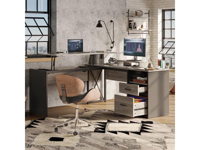 Click here for Bestier Lift Top L-Shaped Desk with File Drawer  5... prices
