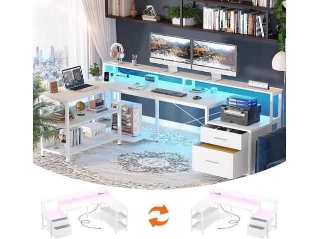 Click here for Aheaplus L Shaped Desk with Power Outlet  Reversib... prices