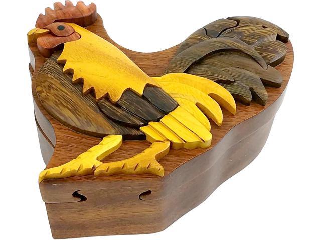 Click here for Rooster - All Natural Wood Intarsia Puzzle Box - H... prices