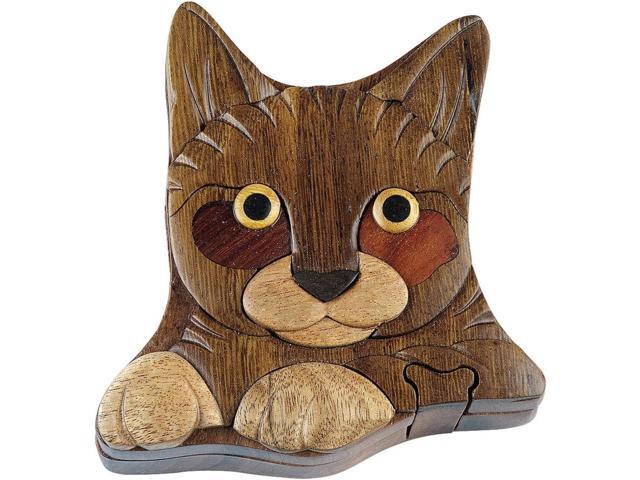 Click here for Cat - Handcrafted Wooden Intarsia Puzzle Box - All... prices