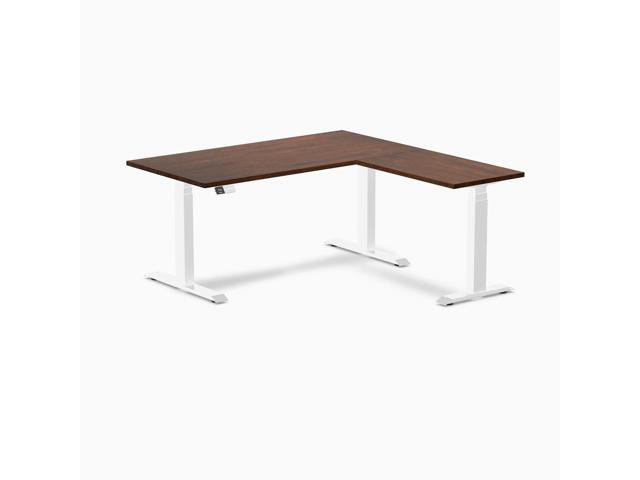 Click here for Desky Rubberwood L-Shape Sit Stand Desk - Red Waln... prices