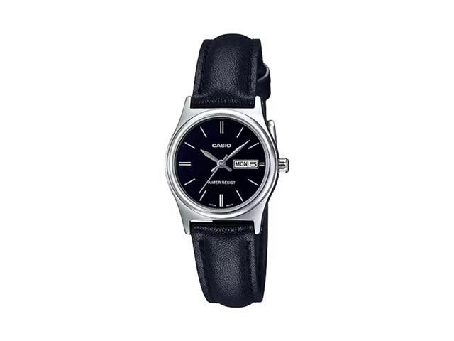 Click here for Casio Womens Black Leather Strap Watch with Black... prices