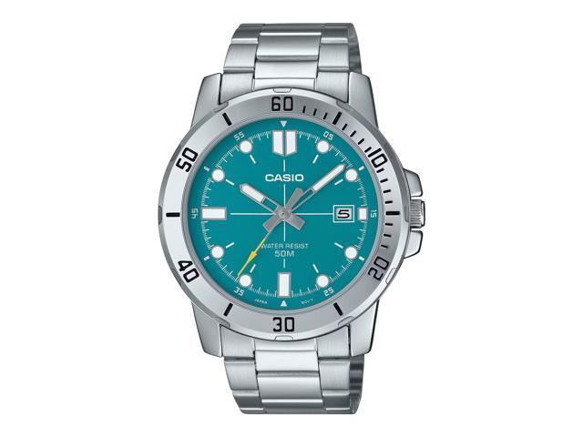 Click here for Casio Mens Silver Stainless Steel Watch with Teal... prices