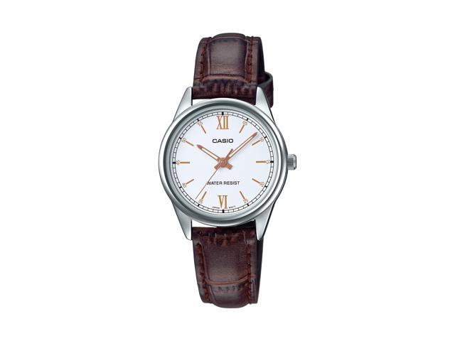 Click here for Casio Womens Brown Leather Watch with White Dial -... prices