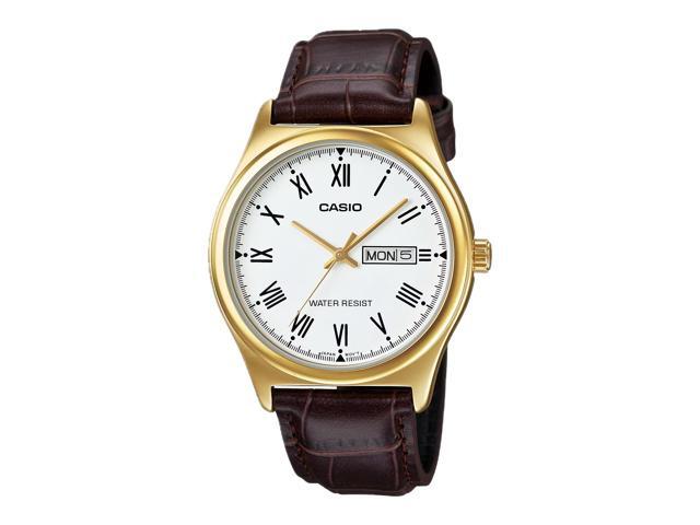 Click here for Casio Mens Gold-Tone Case Brown Leather Strap Watc... prices