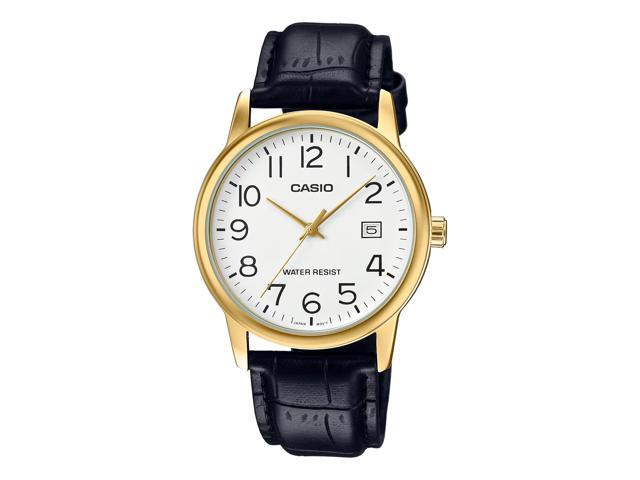 Click here for Casio Mens White Dial Gold-Tone Leather Analog Wat... prices